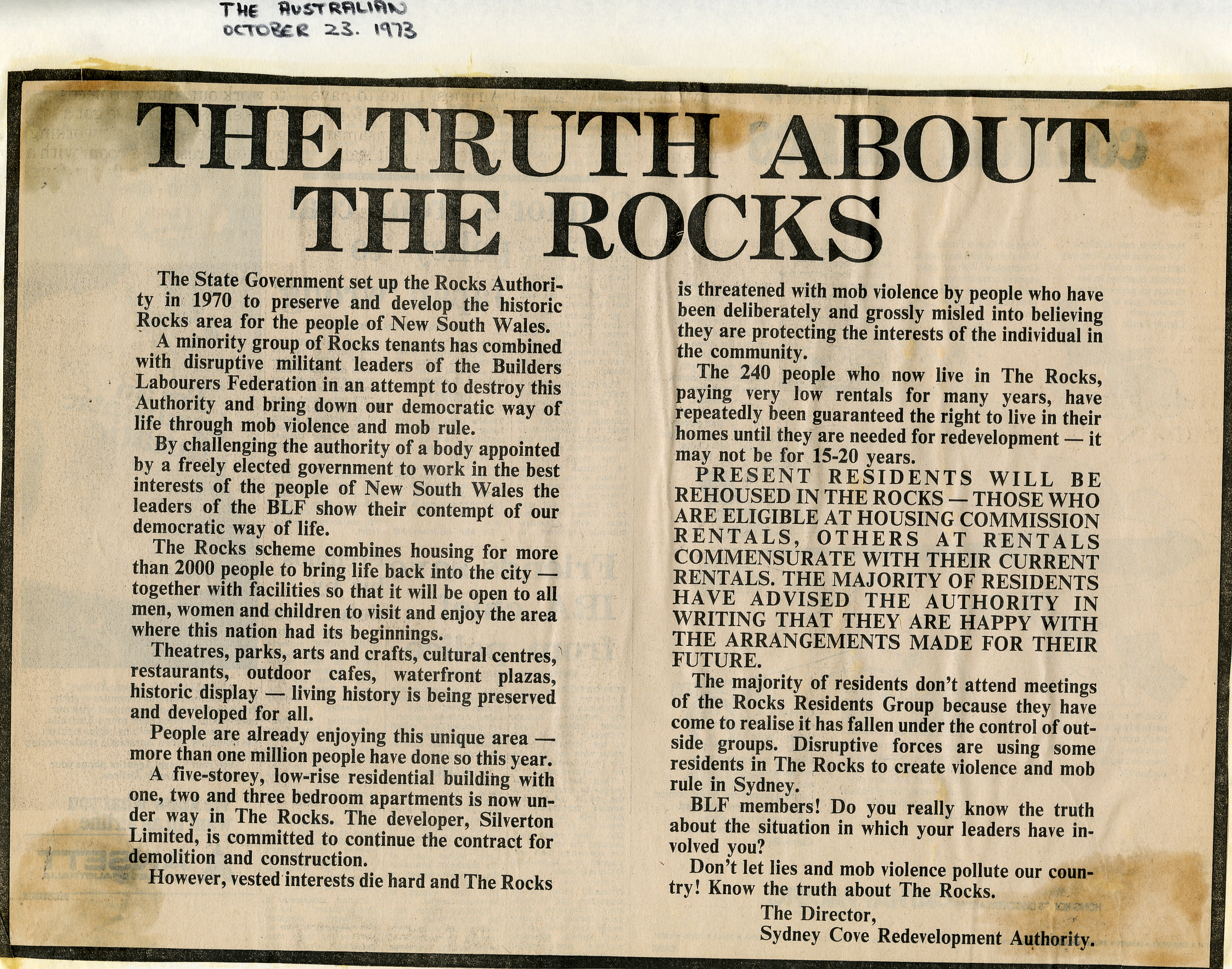 The Battle for The Rocks - 50th… | The Rocks Discovery Museum